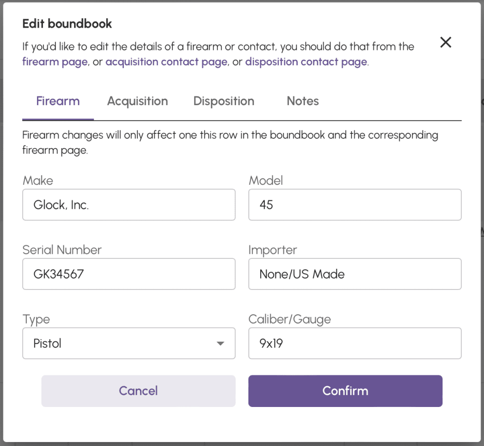 Editing Acquisition and Disposition Entries - FFL Safe