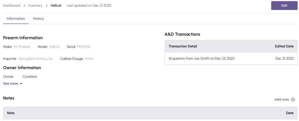 Managing and Editing Firearm Information - FFL Safe